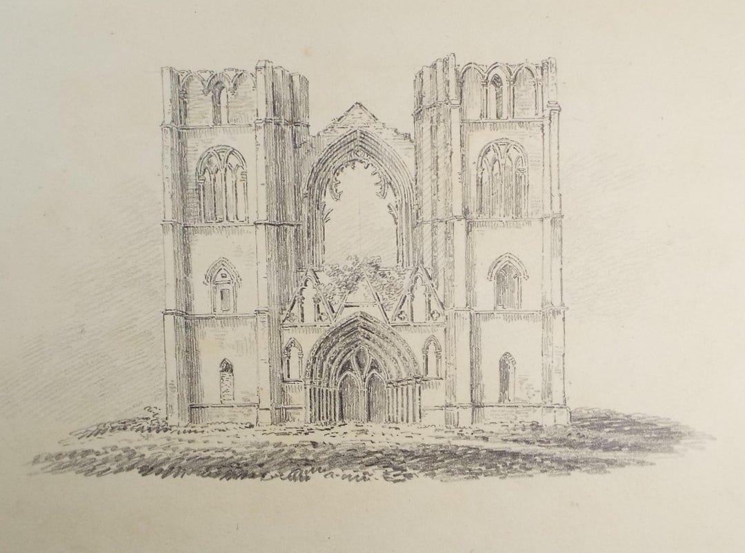 Original Pencil Drawing,'elgin Cathedral', Early 19th Century, Artist ...