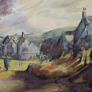 Original Watercolour, 'village Landscape With Figures', June Bevan ...