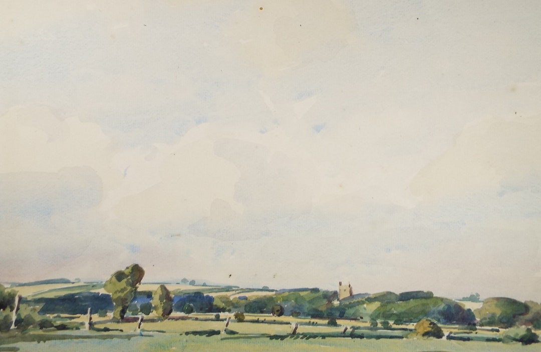 Original Watercolour, 'church Landscape With Broad Sky', Edward Eaton ...