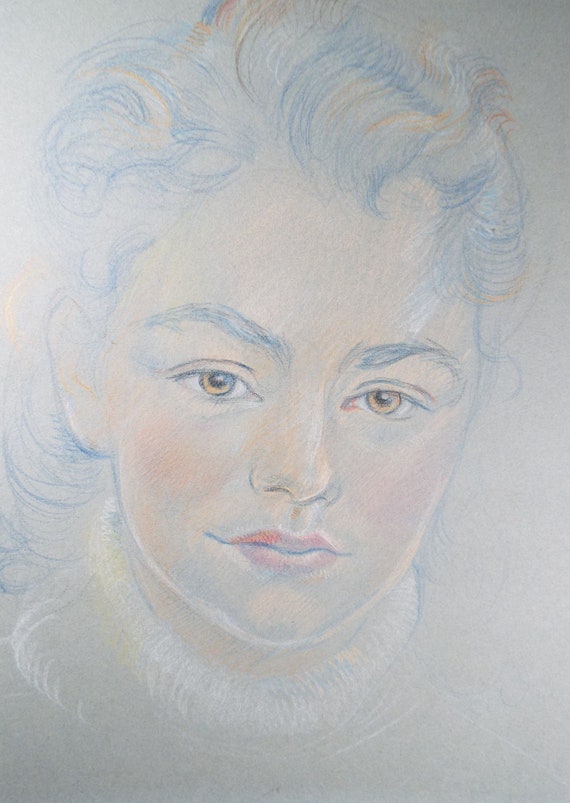 Original Pencil Drawing 'girl in a Turtle Neck' | Etsy