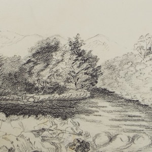 Original Pencil Drawing 'river Landscape', Circa 1890, Artist Unknown ...