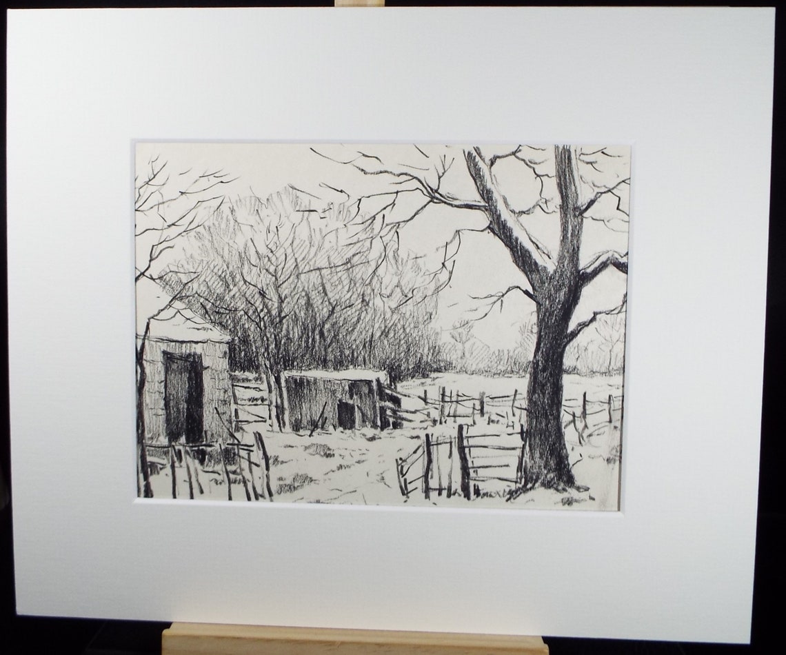 Original Pencil Drawing, 'huts in a Landscape', Circa 1990's , Artist ...