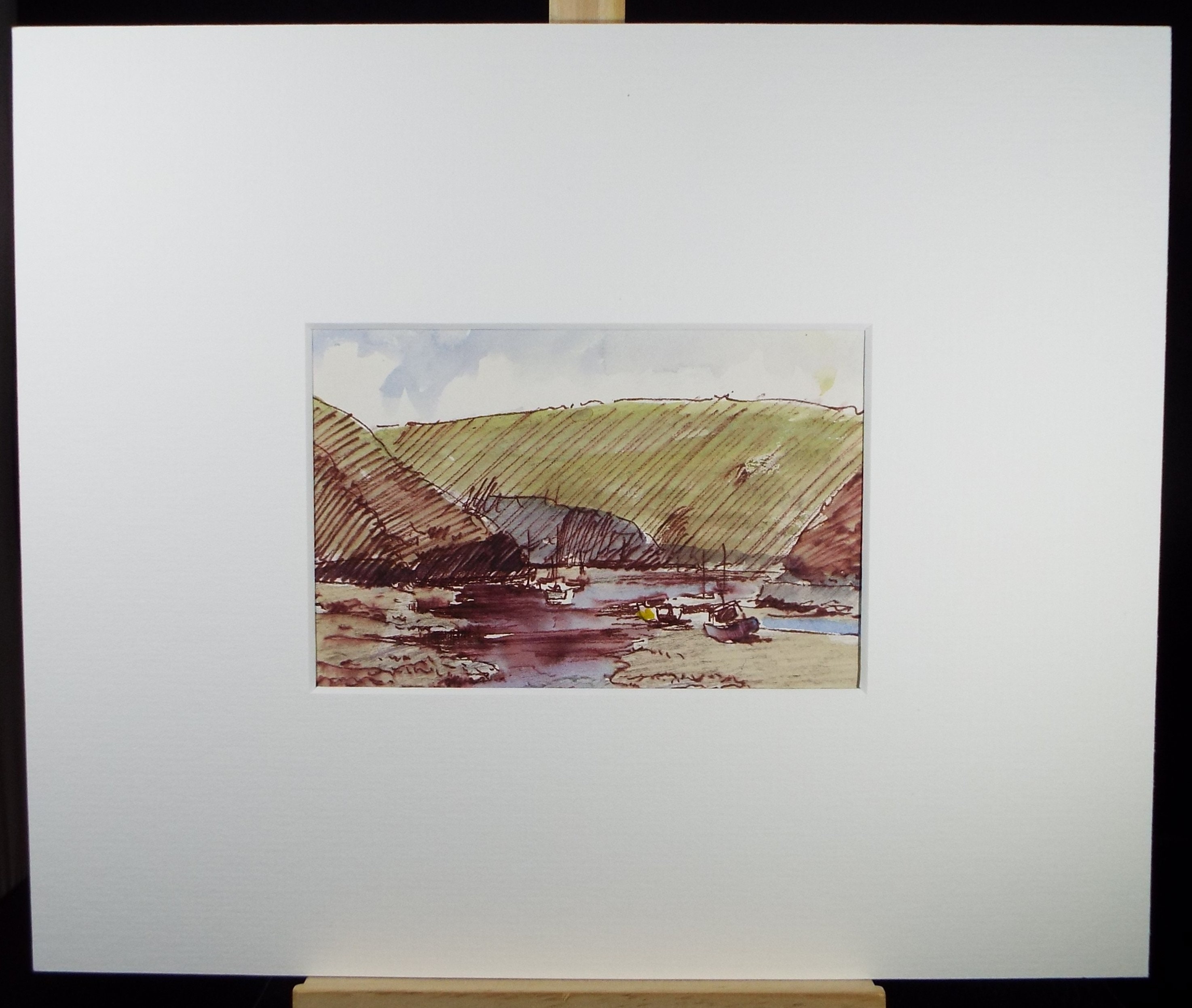 Original Pen & Watercolour Drawing ,'river Estuary', Circa 1980's ...