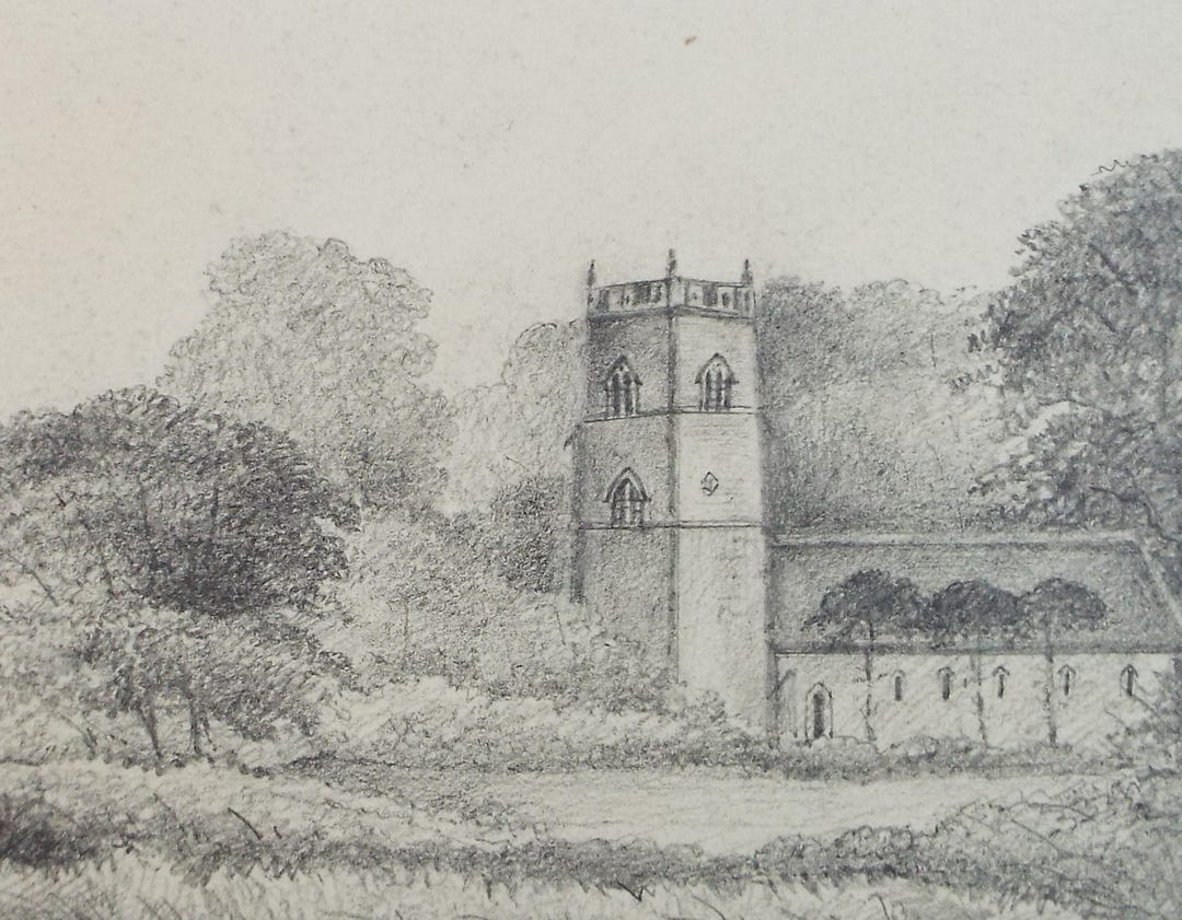 Original Pencil Drawing , 'eaton Church', Circa 1870's, Artist Unknown ...