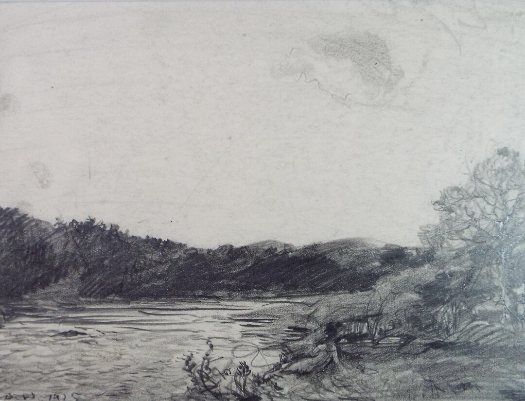 Original Pencil Drawing, 'river Landscape', David Waterson RE FSA (1870 ...