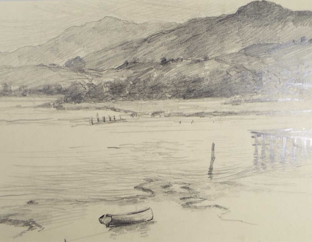 Original Pencil Drawing, 'river Estuary With Boats', Circa 1920's, Nan ...