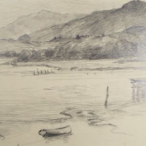 Original Pencil Drawing, 'river Estuary With Boats', Circa 1920's, Nan ...