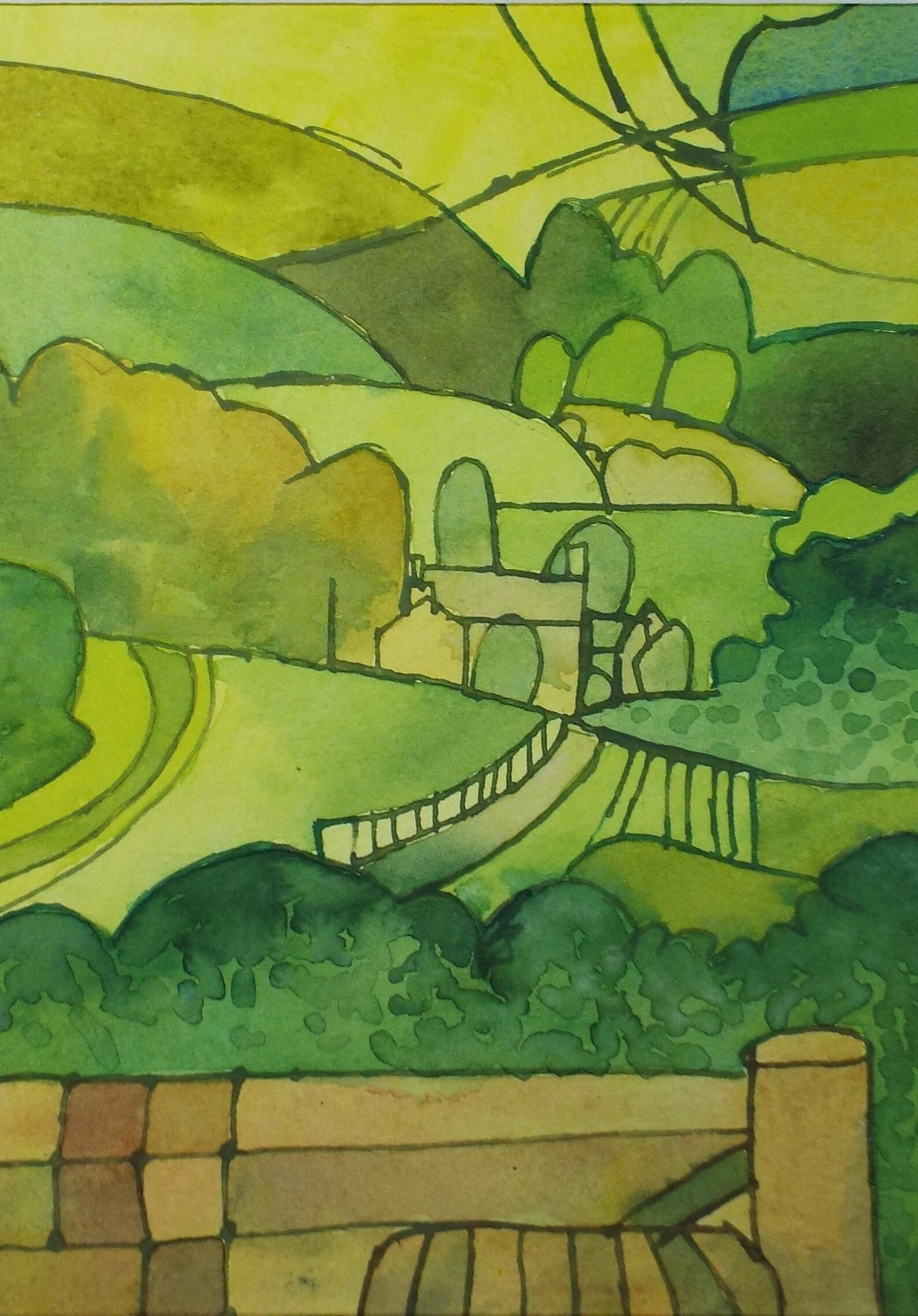 Original Watercolour, 'green Landscape', Colin Fifield 1940-2022, Circa ...