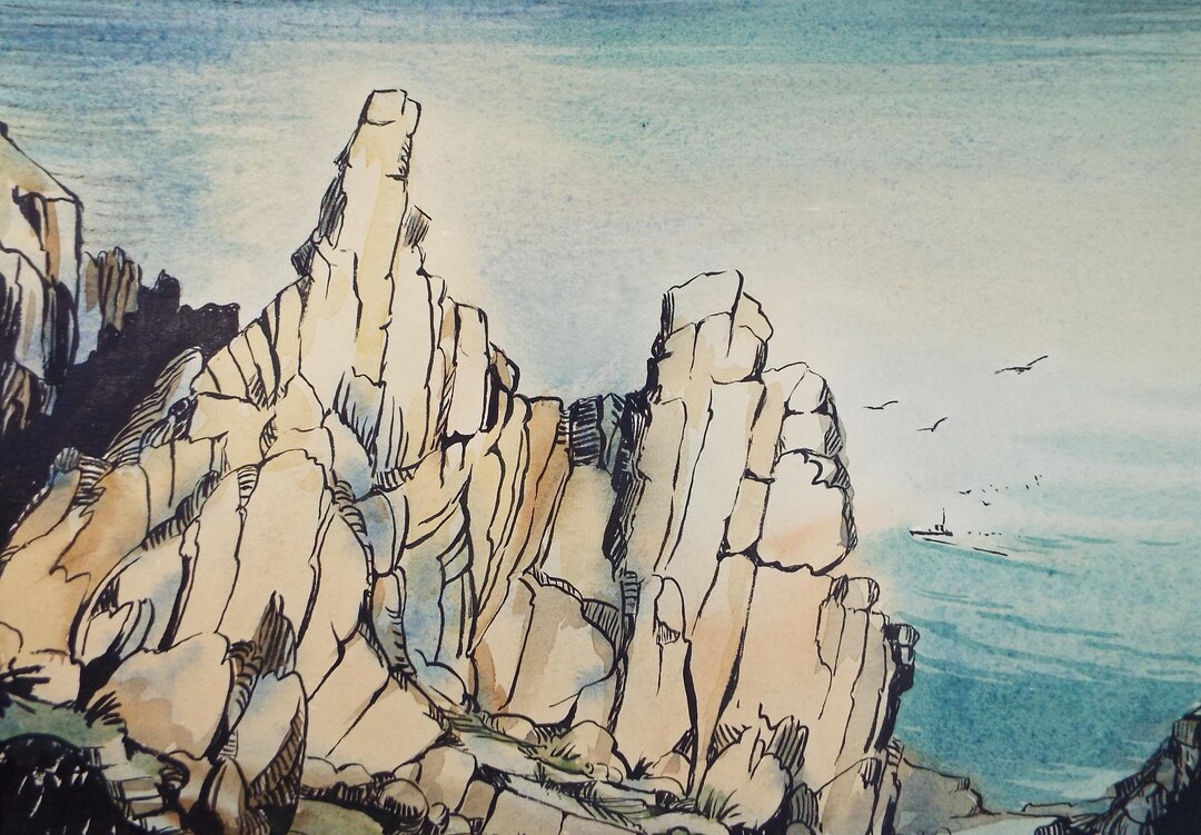 Original Watercolour, 'coastal Cliffs', Gwen Rayner, C1970's - Etsy