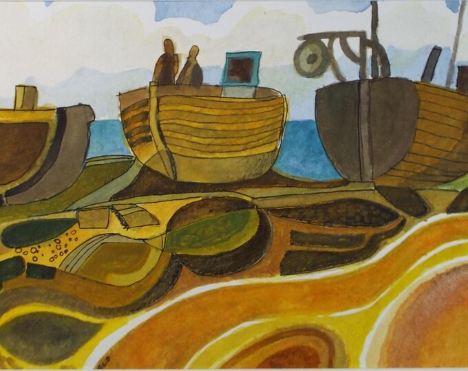 Original Watercolour & Gouache, 'boats on the Shore', Colin Fifield ...