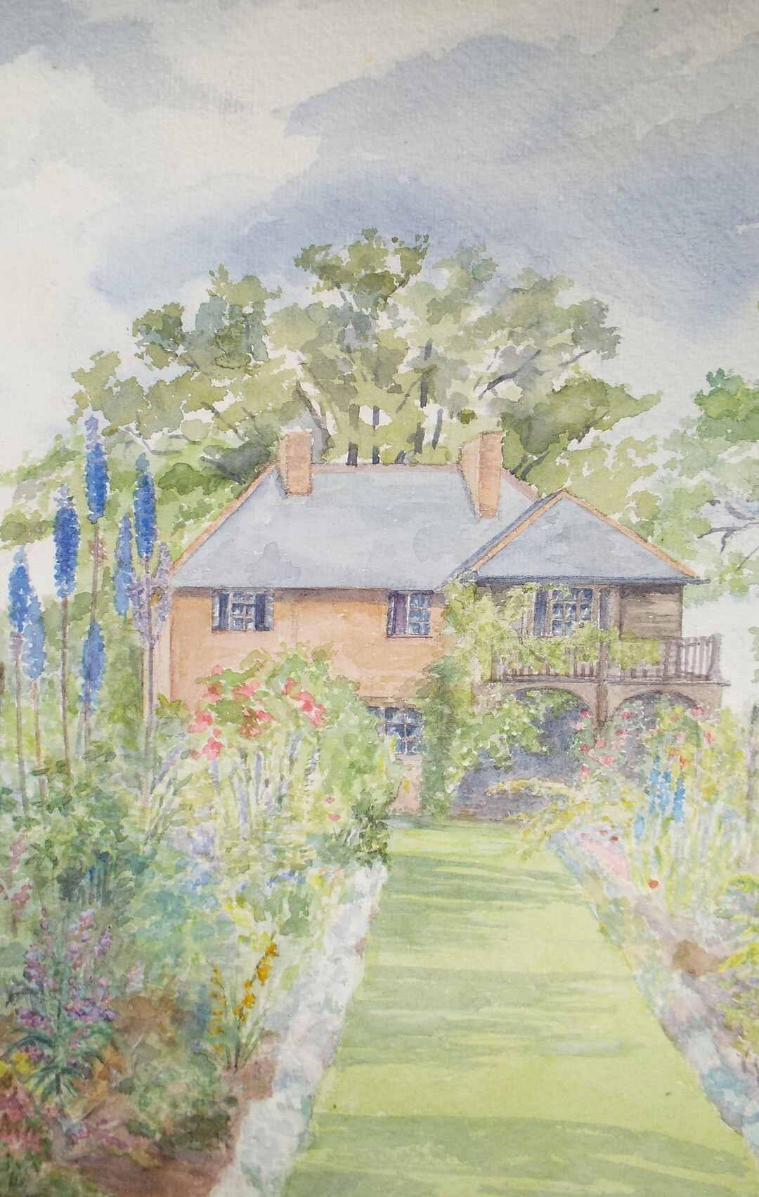 Original Watercolour, 'suburban Cottage Garden', Mid 20th Century ...
