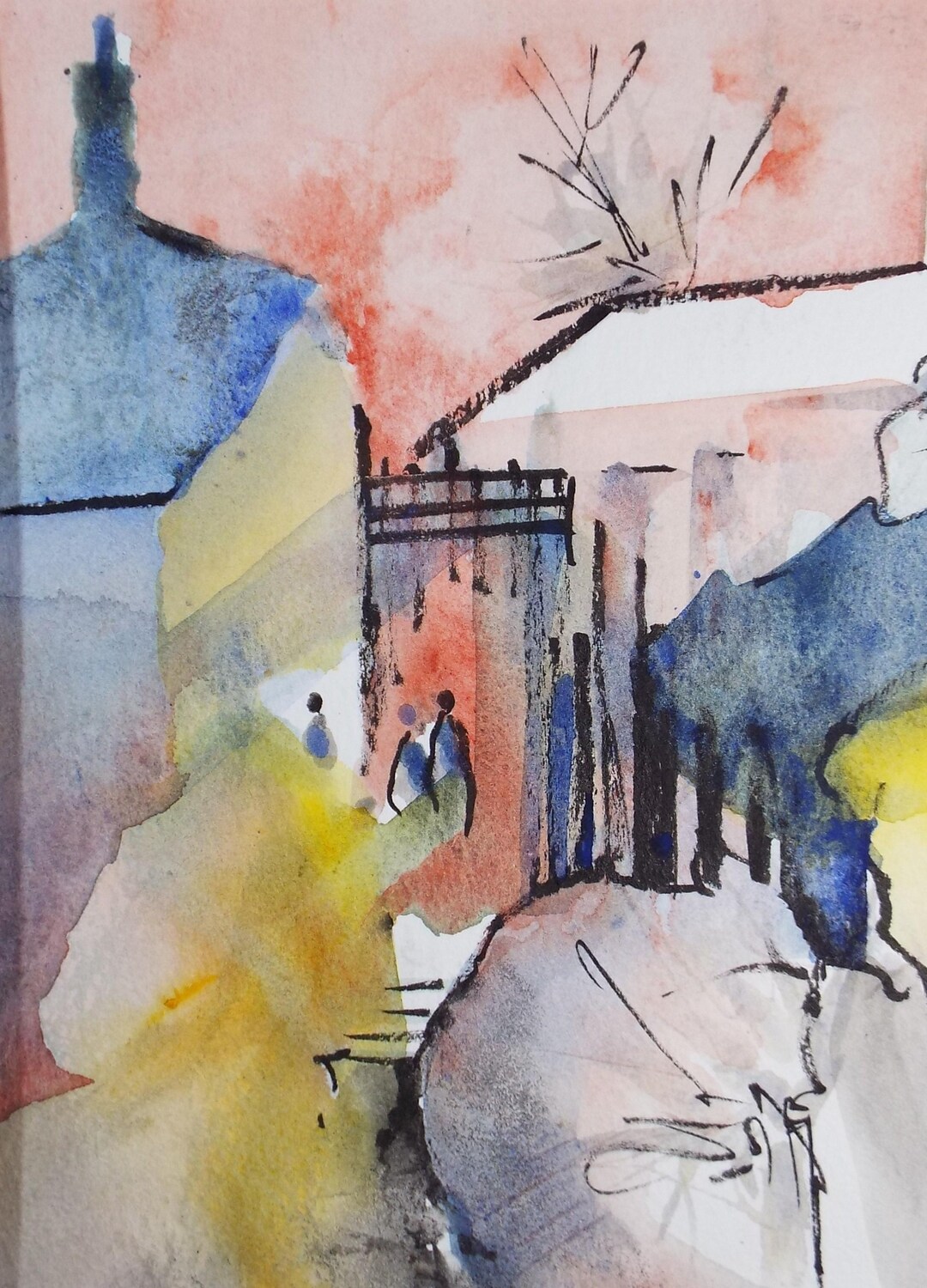 Original Watercolour, 'street With Figures', June Bevan, C1990's - Etsy