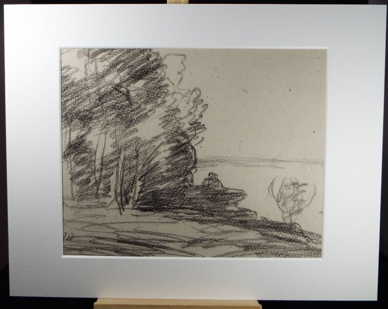 Original Conte Crayon, 'trees in a Landscape' C1950's, Artist Unknown ...