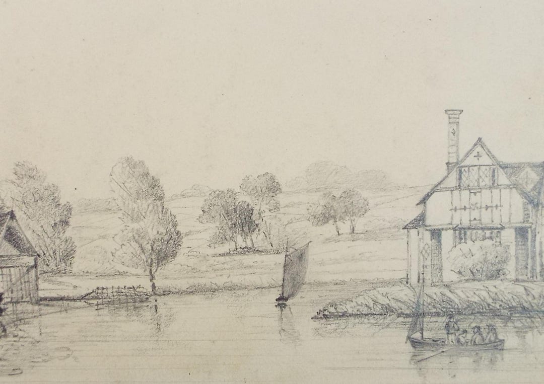 Original Pencil Drawing, 'on the River', Circa 1870's, Artist Unknown ...