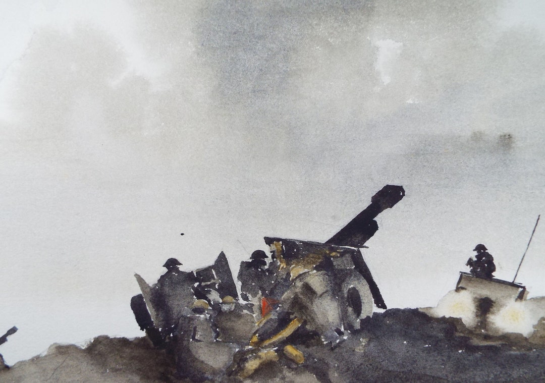 Original Watercolour,'soldiers With Artillery', Paul Winby (20th ...
