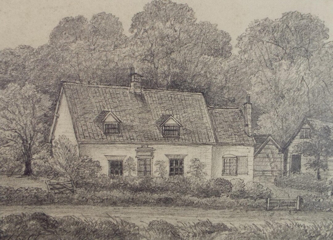 Original Pencil Drawing, Country Cottage' , Dated 1864, Artist Unknown ...