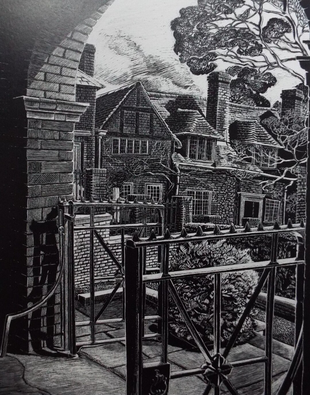 Original Scraperboard Drawing, 'manorhouse', Lorraine Abraham RSMA ...