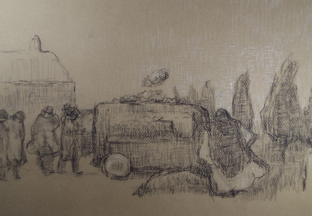 Original Pastel Drawing on Brown Paper,'street Scene, Circa 1990 ...