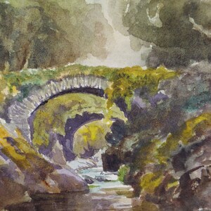 Original Watercolour, 'stone Bridge Over the River', C1940, Unknown ...