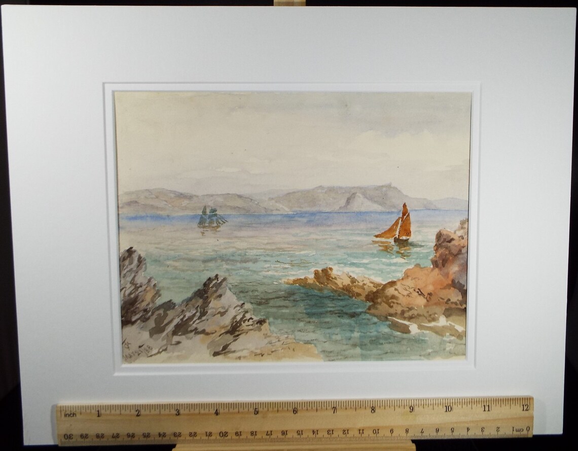 Original Watercolour, 'sailing off the Coast', Dated 1888, Monogram TCF ...