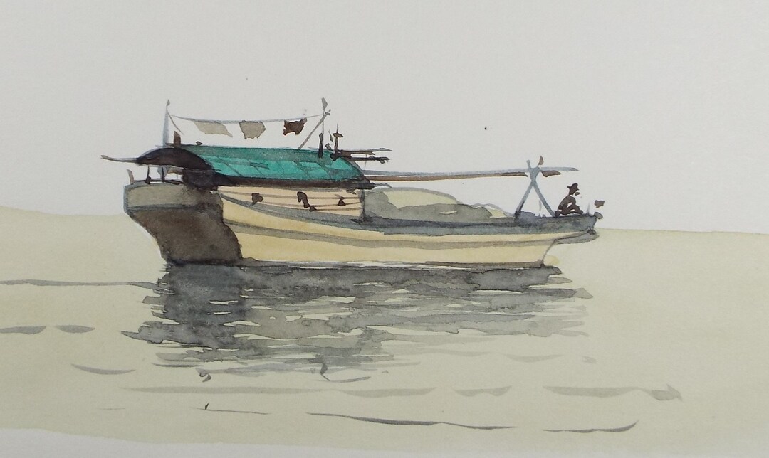 Original Watercolour Drawing ,'sampan', Circa 1980's, Artist Unknown - Etsy