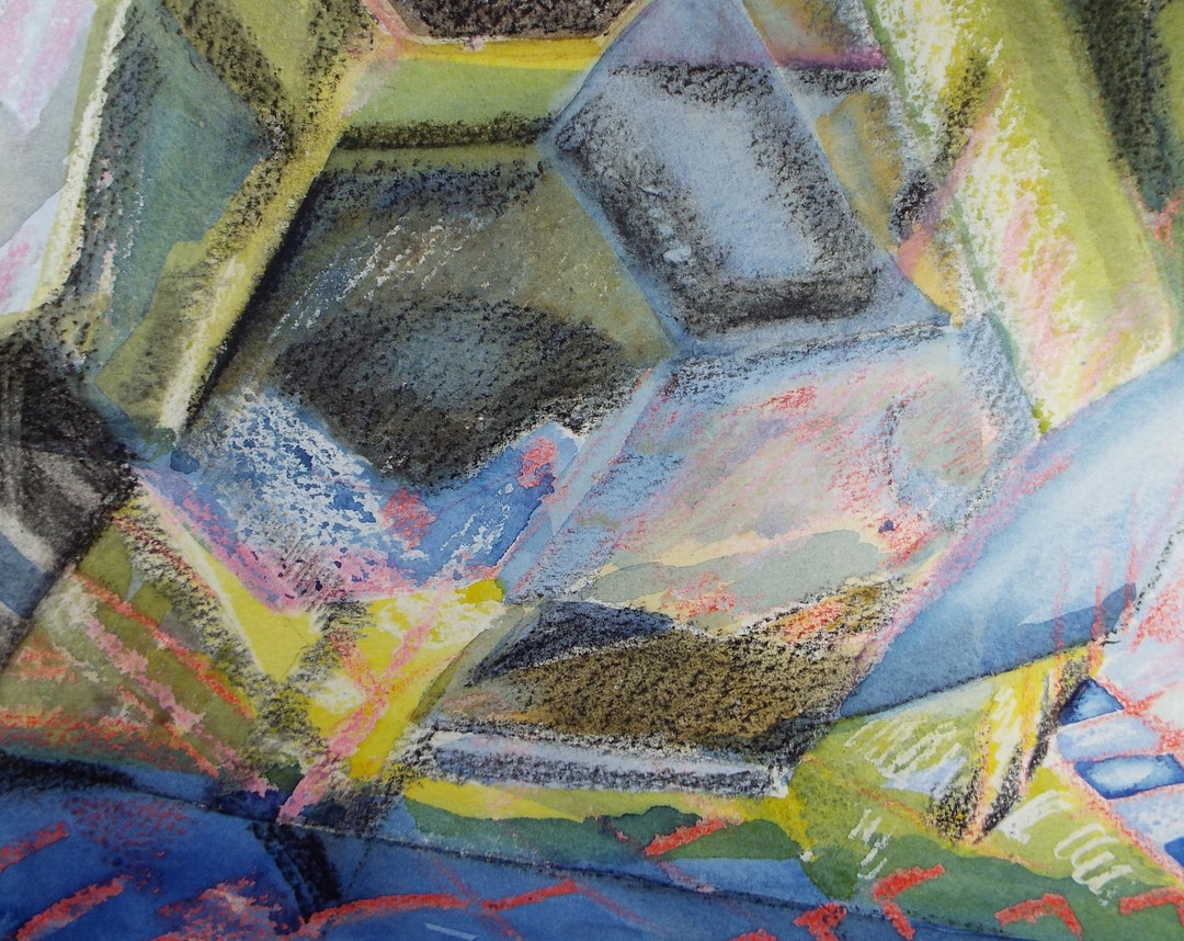 Original Watercolour and Pastel on Paper, 'angular Abstract', Late 20th ...