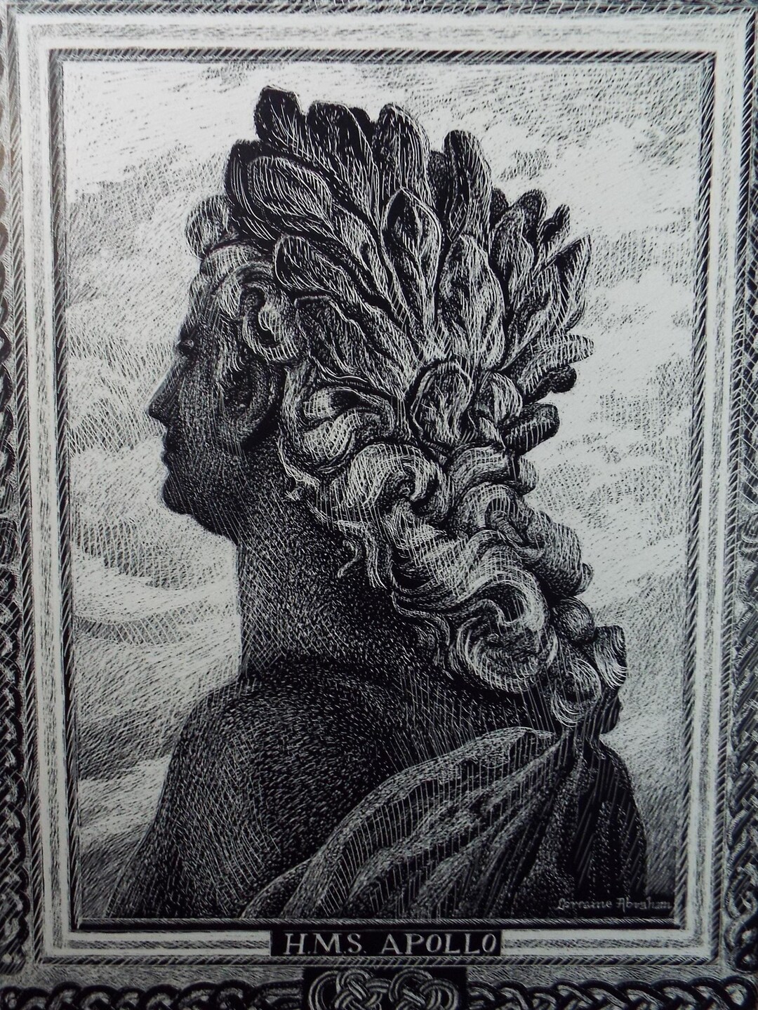 Original Scraperboard Drawing, 'HMS Apollo', Lorraine Abraham RSMA ...