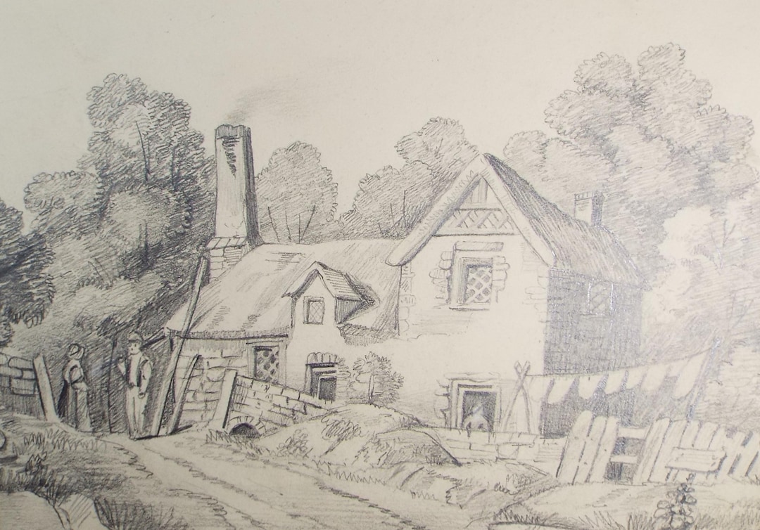 Original Pencil Drawing, 'country Cottages', Mid 19th Century, Artist ...