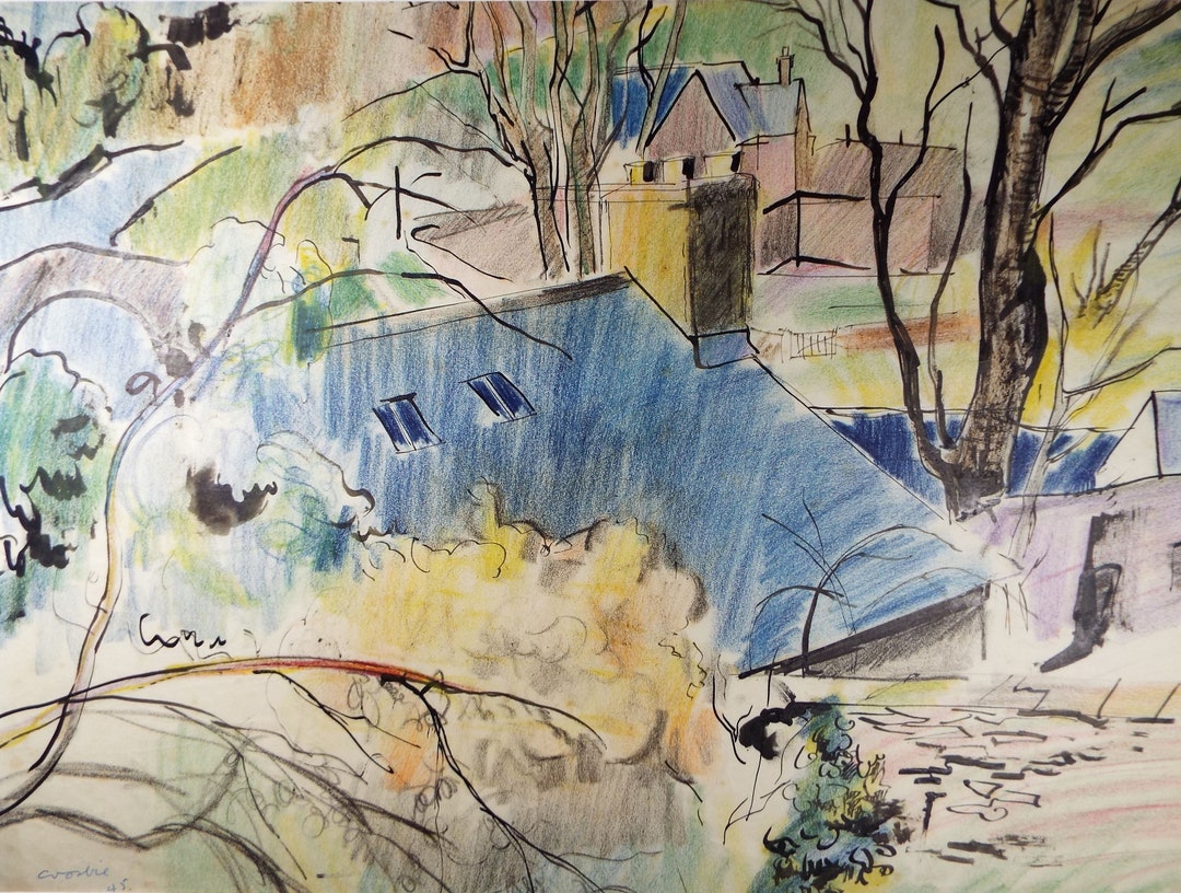 Original Ink & Pencil/pastel, 'houses in a Landscape', William Crosbie ...