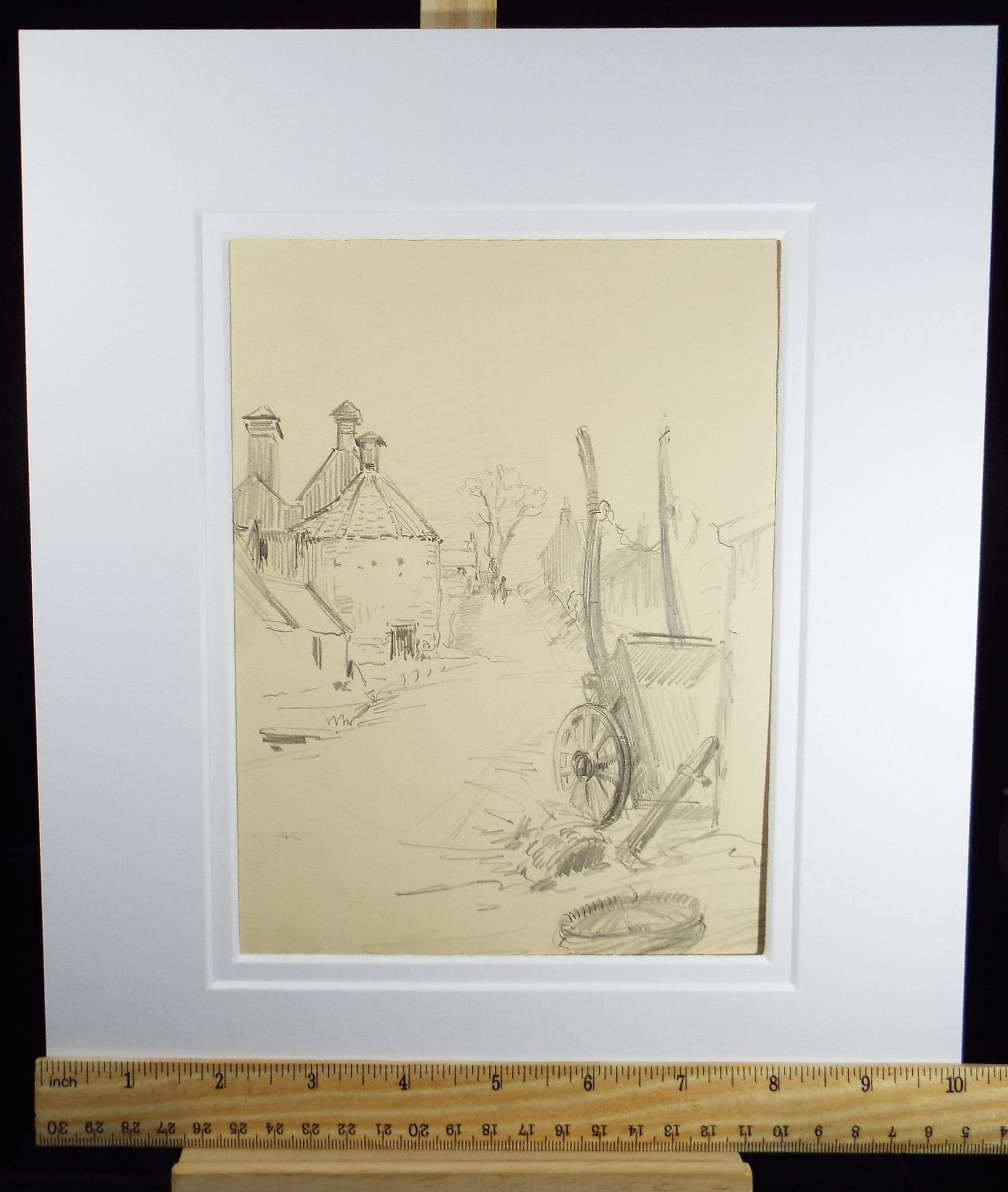 Original Pencil Drawing, 'A Farmyard', Circa 1920's, Nan C. Livingstone ...