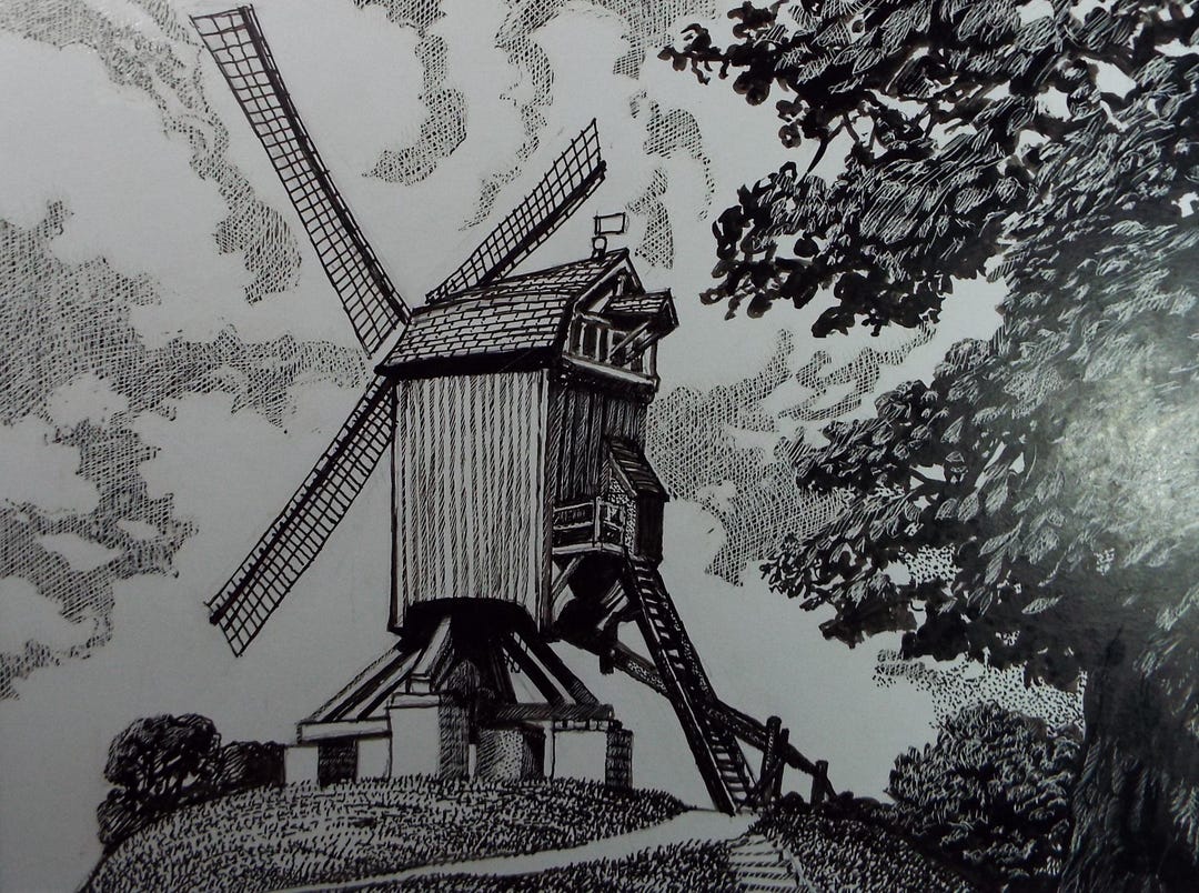 Original Scraperboard & Ink Drawing, 'the Windmill', Lorraine Abraham RSMA (1941-2023), Circa ...