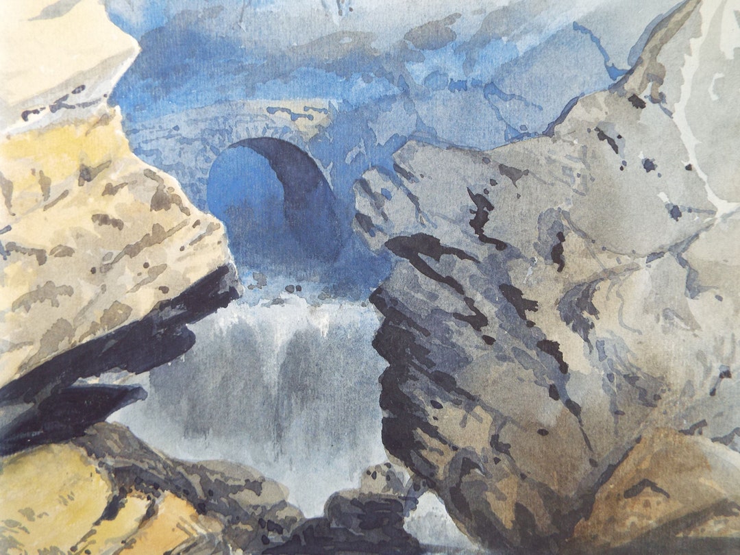 Original Watercolour, 'cascade Amongst the Rocks' Late 19th Century ...