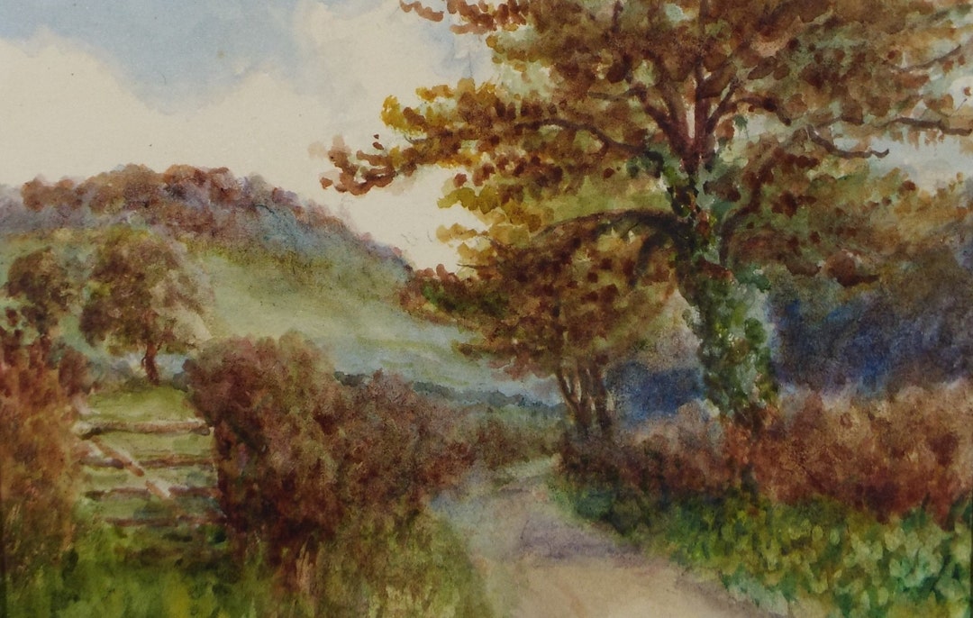 Original Watercolour, 'A Country Lane - Pant', Edwin Brown (1845-1936 ...
