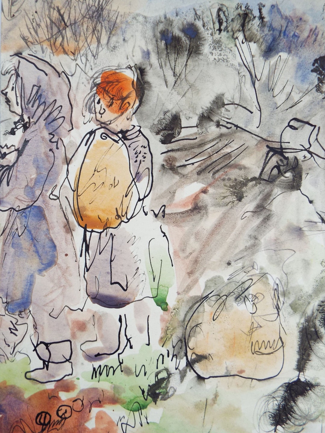 Original Watercolour, 'figures & Landscape' 1950's , William D Clyne ...