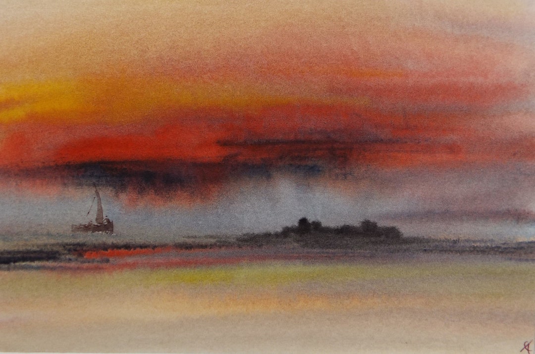 Original Watercolour, 'coastal Landscape' Trevor Castle, Late 20th ...