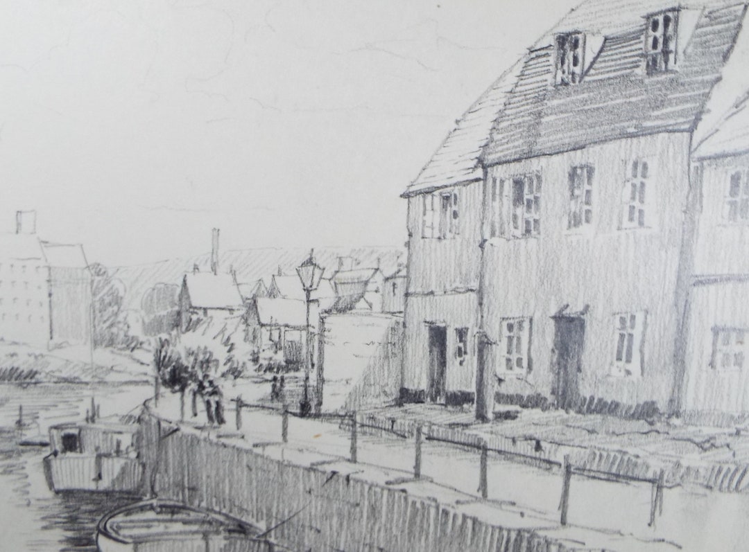 Original Pencil Drawing,'the Town Quay', Circa 1990's , Artist Unknown ...