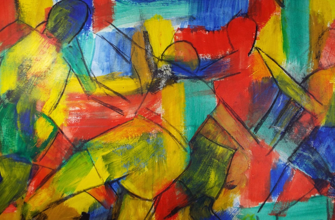 Original Acrylic on Paper, 'rugby Players', Late 20th Century, Artist ...