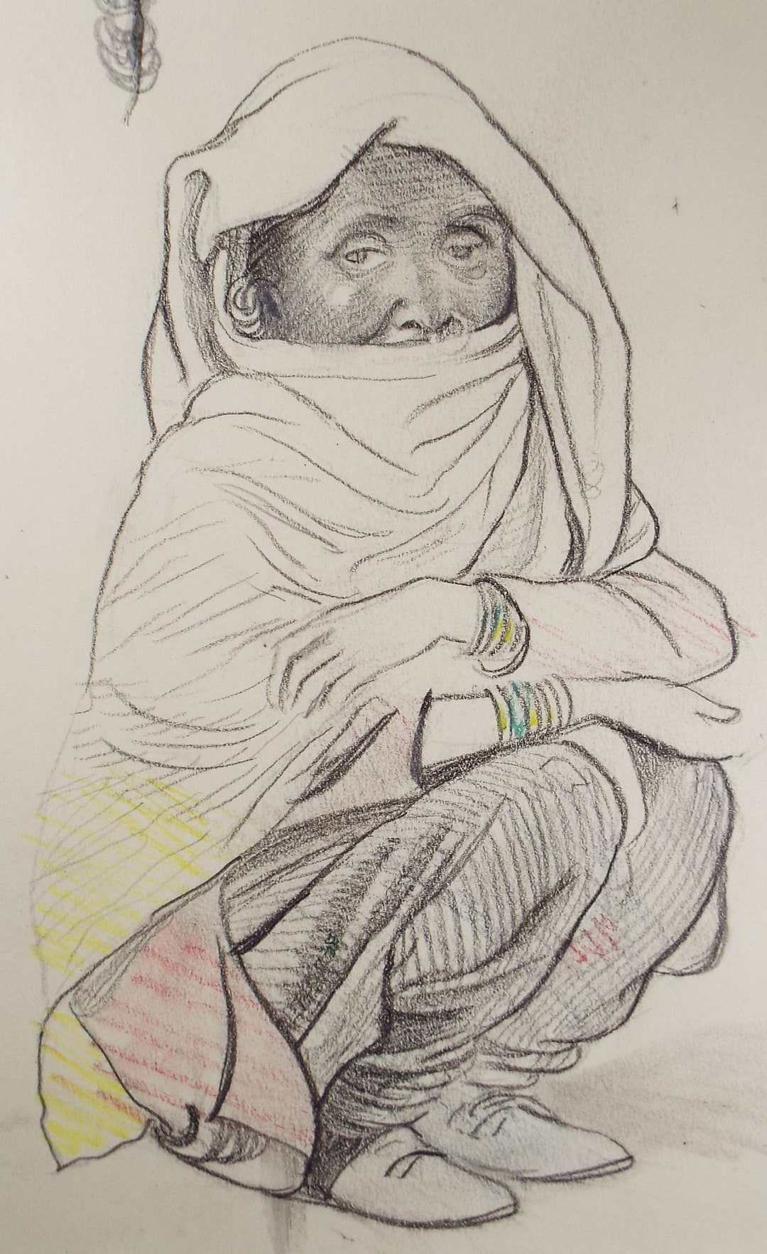Original Pencil Sketch, 'study of an Indian Woman - Seated', Susan ...