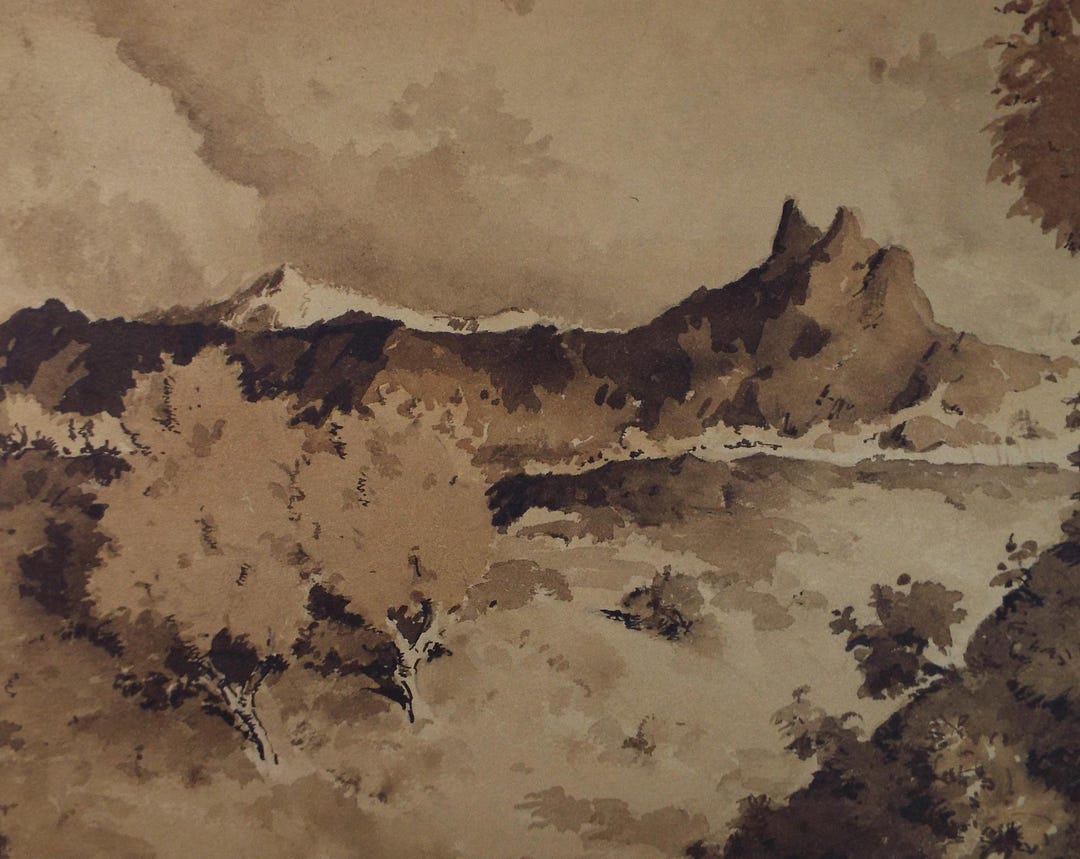 Original Sepia Watercolour, 'landscape Study', Artist Unknown, Circa ...