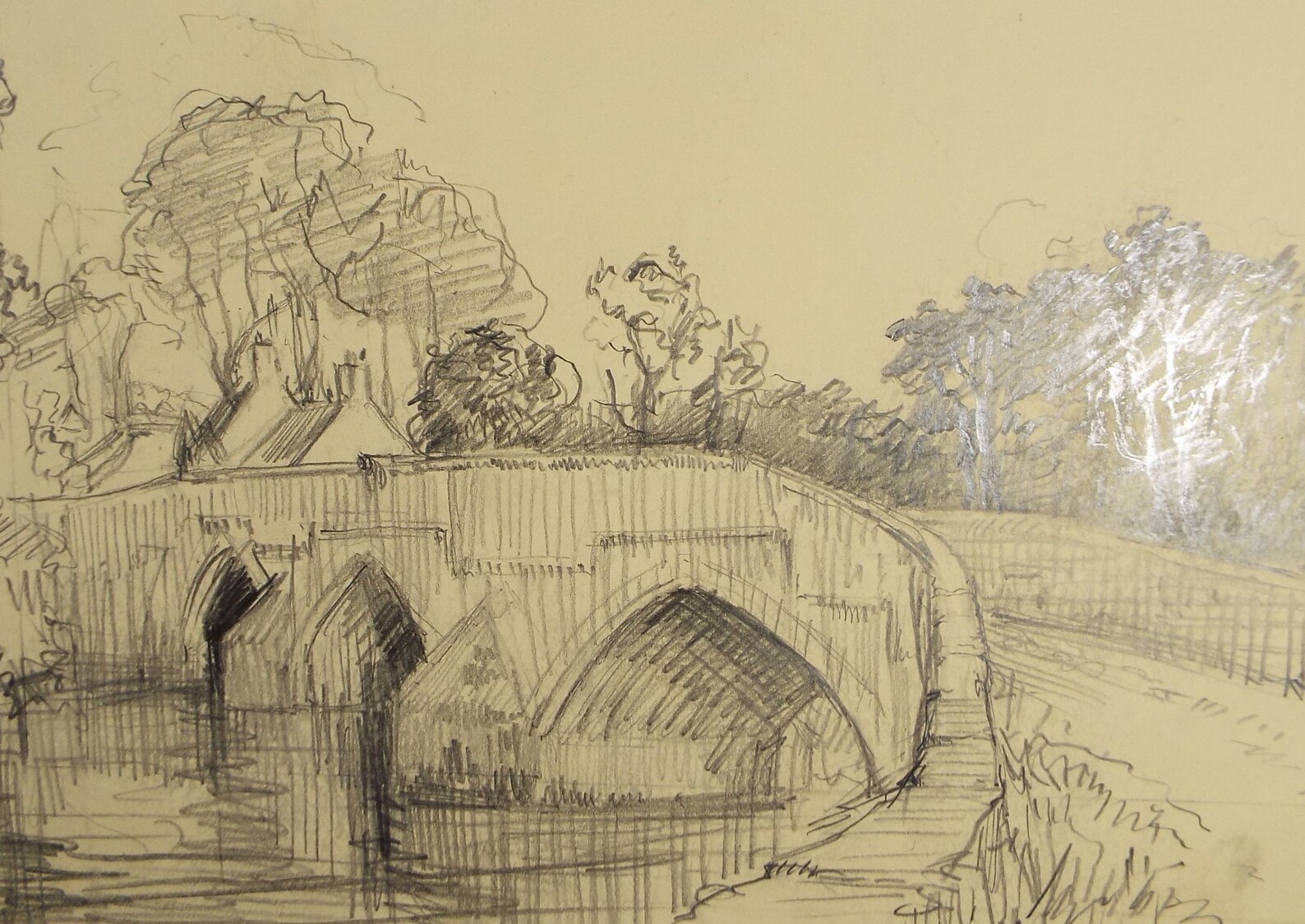 Original Pencil Drawing, 'bridge Over the River', Circa 1920's, Nan C ...