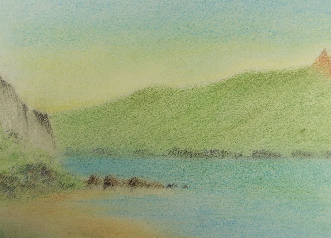 Original Pastel Drawing,'seascape With Distant Hills' Circa 1950's, A ...