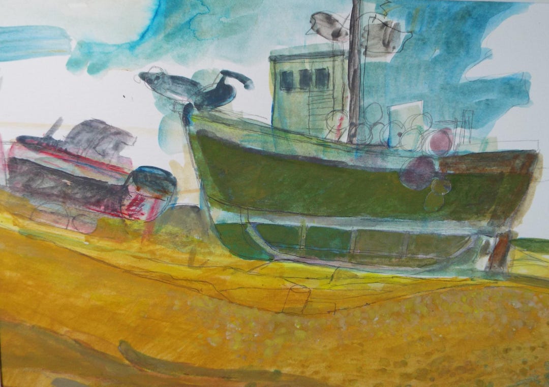 Original Watercolour, 'the Boat Launch', Colin Fifield (1940-2022 ...