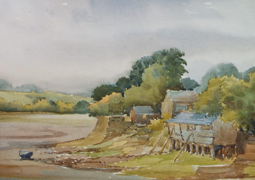 Original Watercolor Painting: Riverside Buildings by Gwen Rayner ...