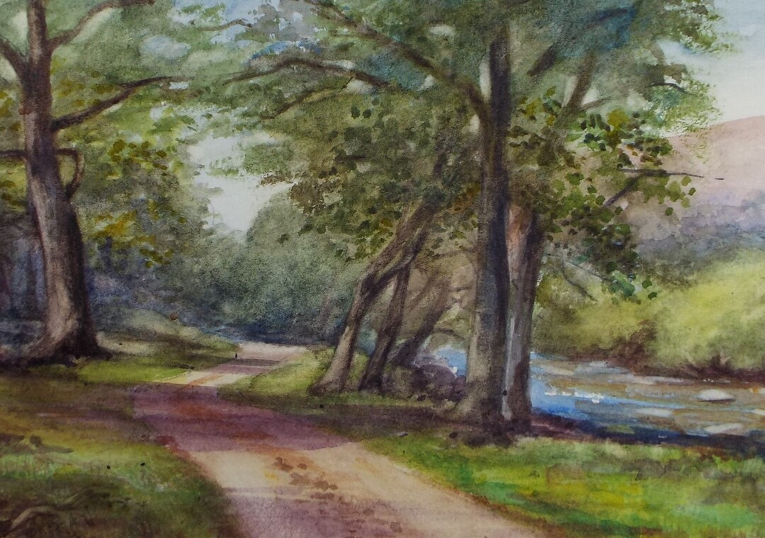 Original Watercolour Sketch, 'riverside Track', C1910, Unknown Artist ...