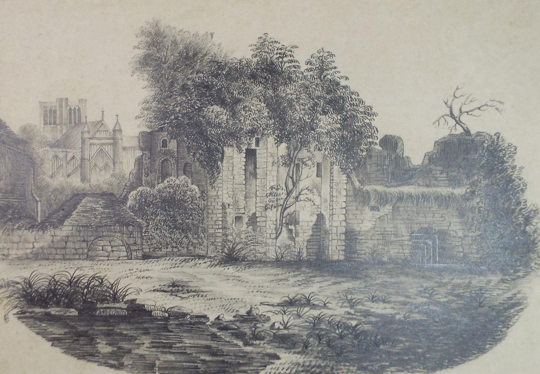 Original Pencil Drawing,' Abbey Ruins', Unknown Artist, Late 19th ...