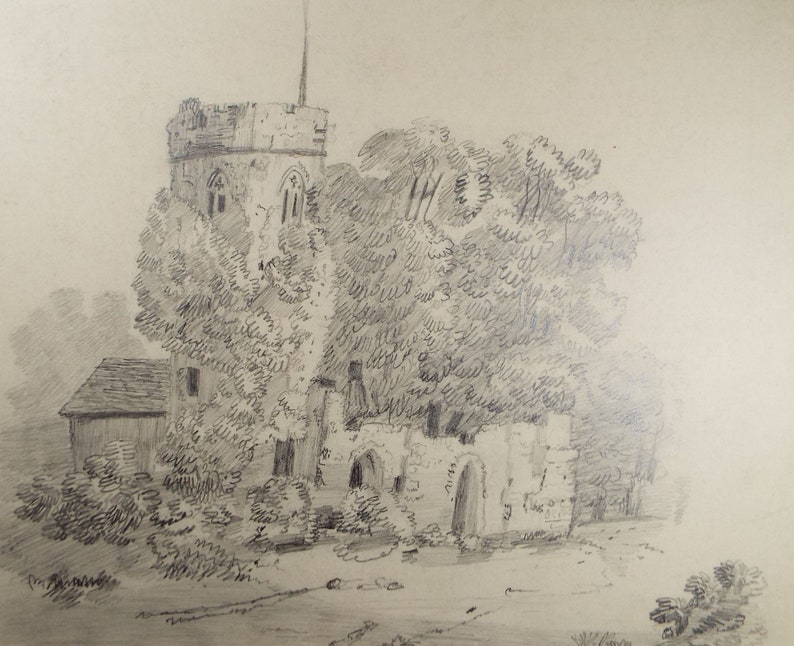 Original Pencil Drawing , 'ruined Church', Late 19th Century, Artist ...