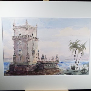 Original Watercolour, 'torre De Belem, Lisbon', C1990's, Artist Unknown ...