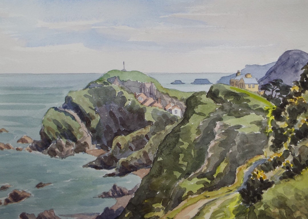 Original Watercolour, 'coastal Cliffs', George Godfrey (20th Century ...