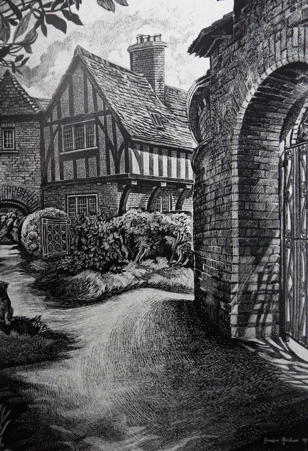 Original Scraperboard Drawing, 'tudor Manor House', Lorraine Abraham ...