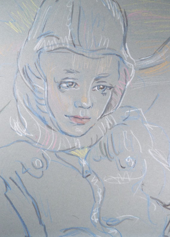 Original Pencil Drawing 'girl in a Hood' C1950s | Etsy